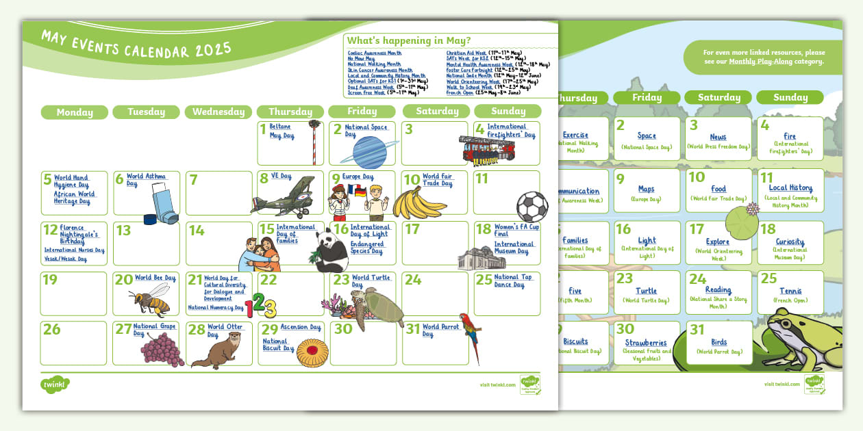 May Events and Play-Along Calendar Pack (2025) - Twinkl