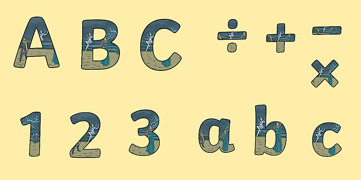 The Tempest Bulletin Board Letters and Numbers - Twinkl