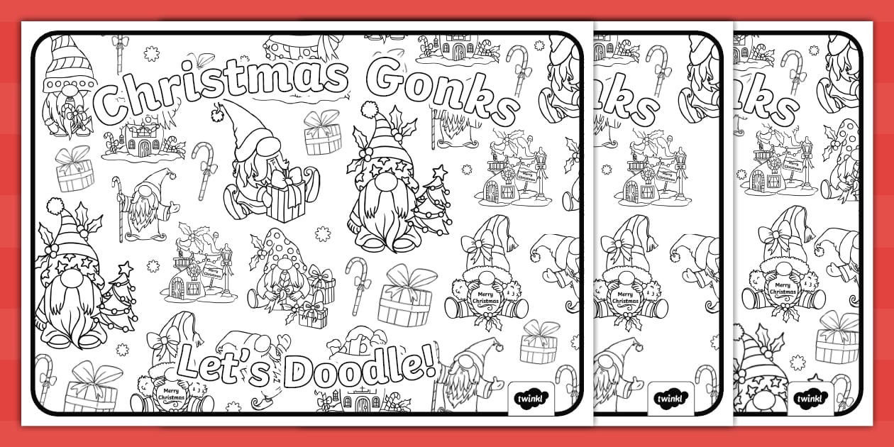 KS1 Christmas Gonks Doodle Colouring Pages - Twinkl