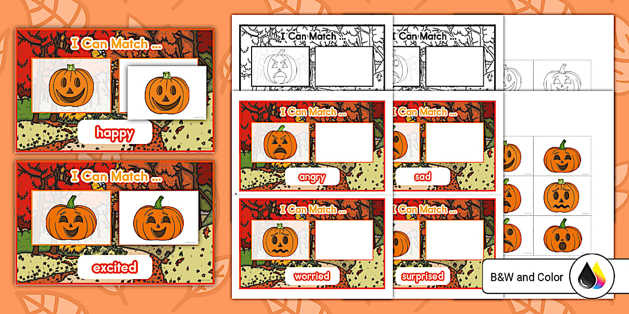 Jack-O'-Lantern Emotions Busy Bag Matching Worksheet