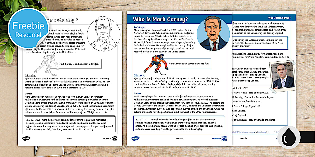 FREE! - Mark Carney Fact File (professor feito) - Twinkl