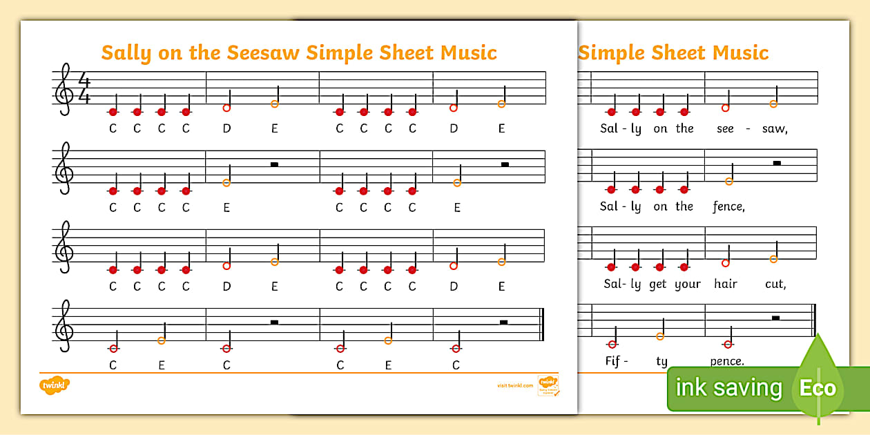 👉 Sally on the Seesaw Simple Sheet Music (Teacher-Made)