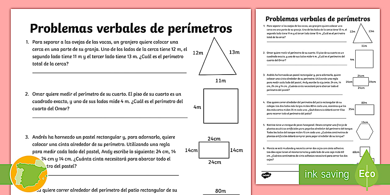 Problemas de áreas y perímetros: 5º de Primaria - Twinkl