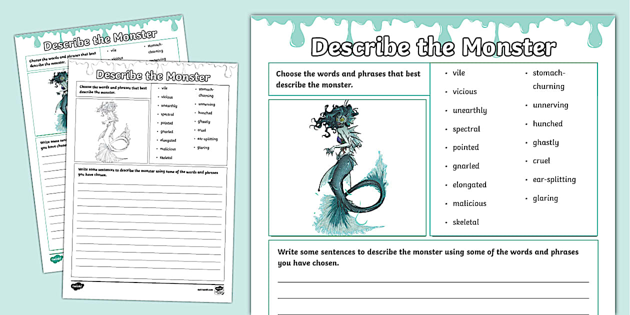 Describe the Monster Worksheet (teacher made) - Twinkl