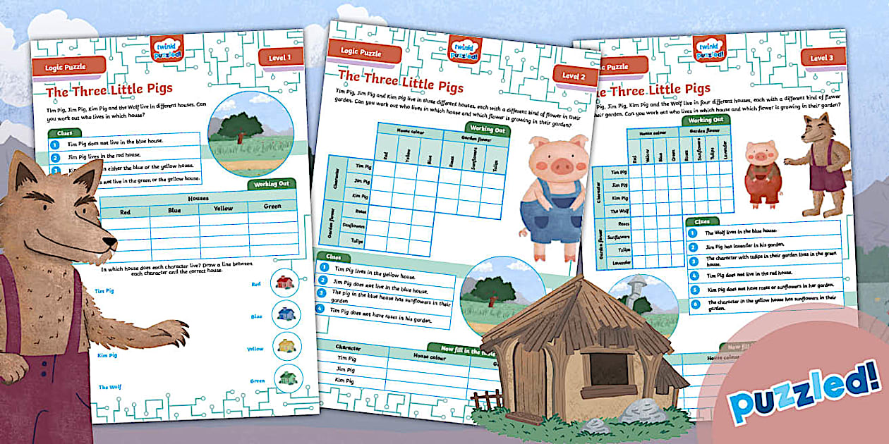 The Three Little Pigs Logic Puzzle Pack | Twinkl Puzzled