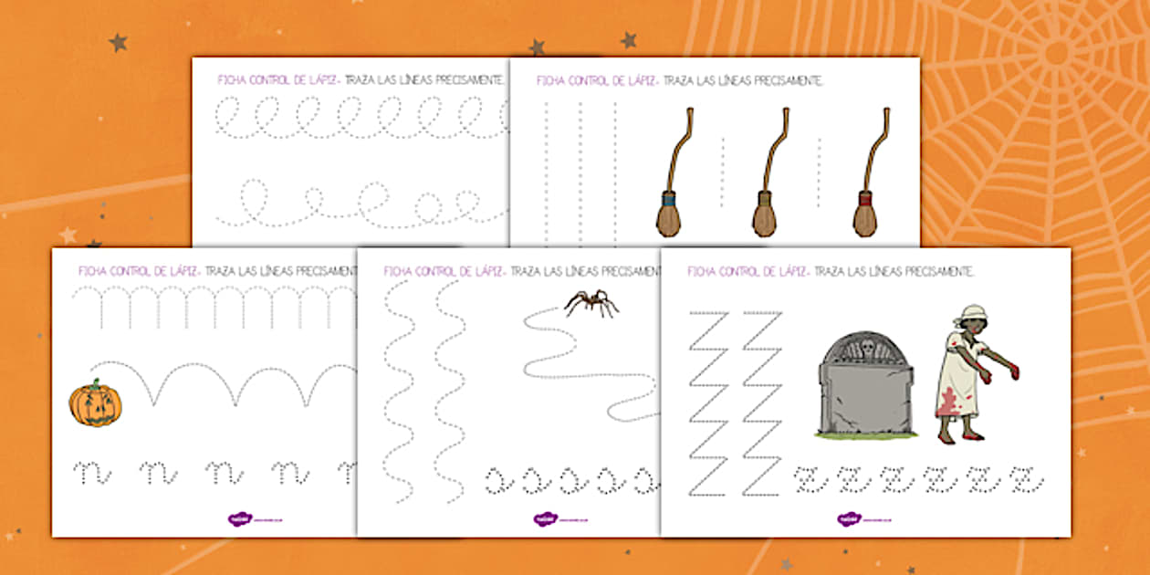 Halloween Fichas de motricidad fina trazo (Teacher-Made)