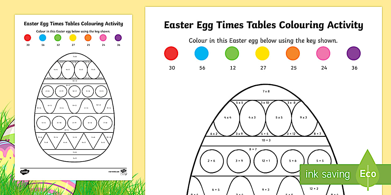 Easter Themed Worksheet - Multiplication Colour by Number