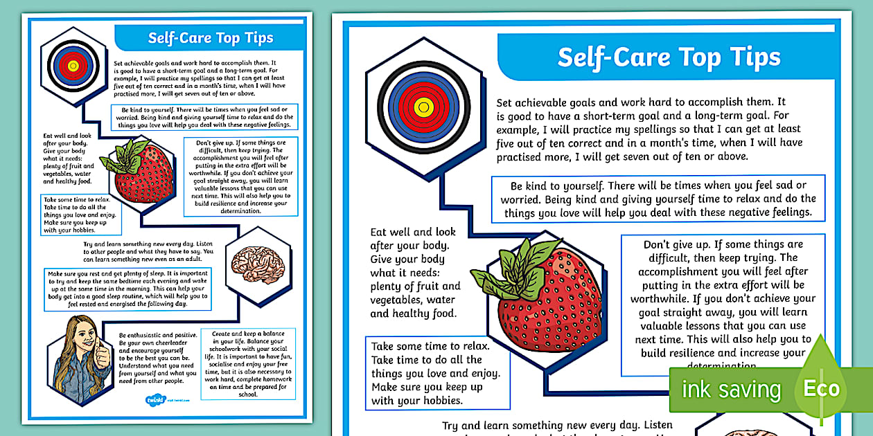 Self-Care for Children Poster - Top Tips for Wellbeing