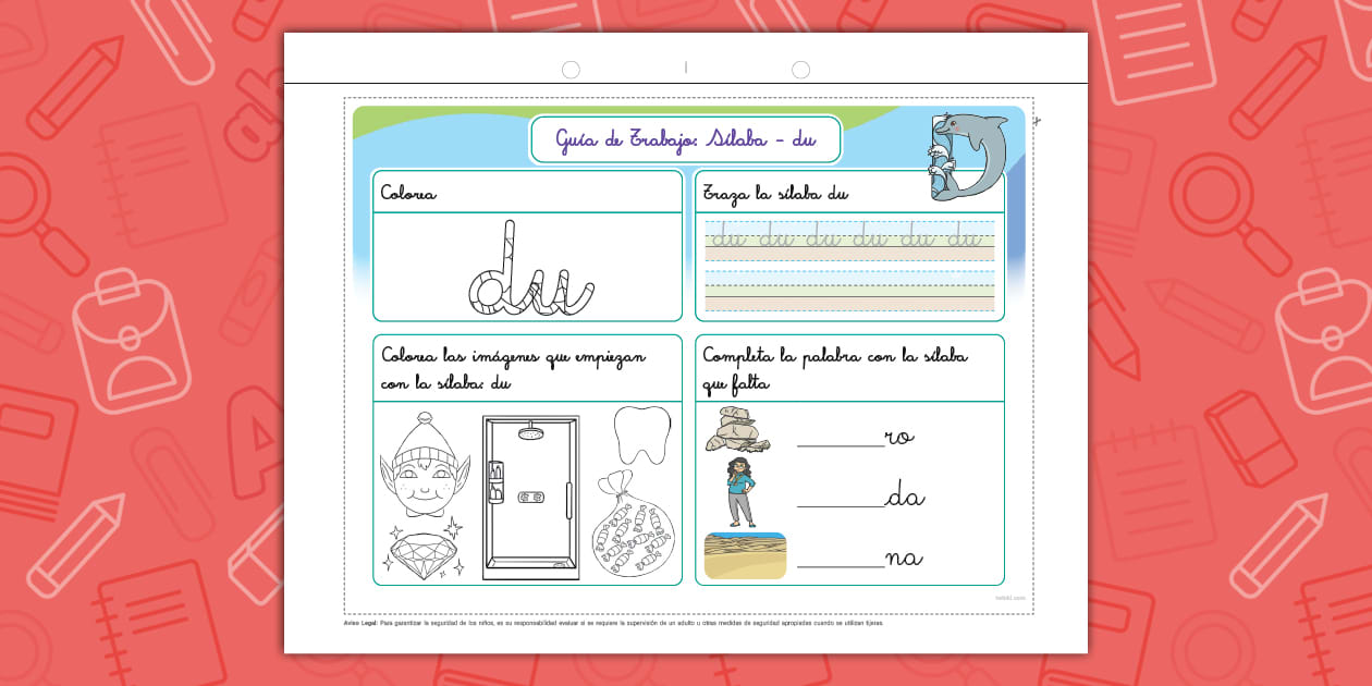 Guía de Trabajo: Práctica de Sílaba - du - Twinkl