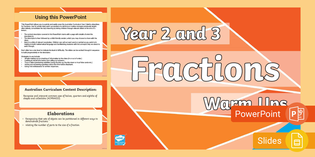 Year 2 and 3 Fractions Warm Ups PowerPoint (teacher made)
