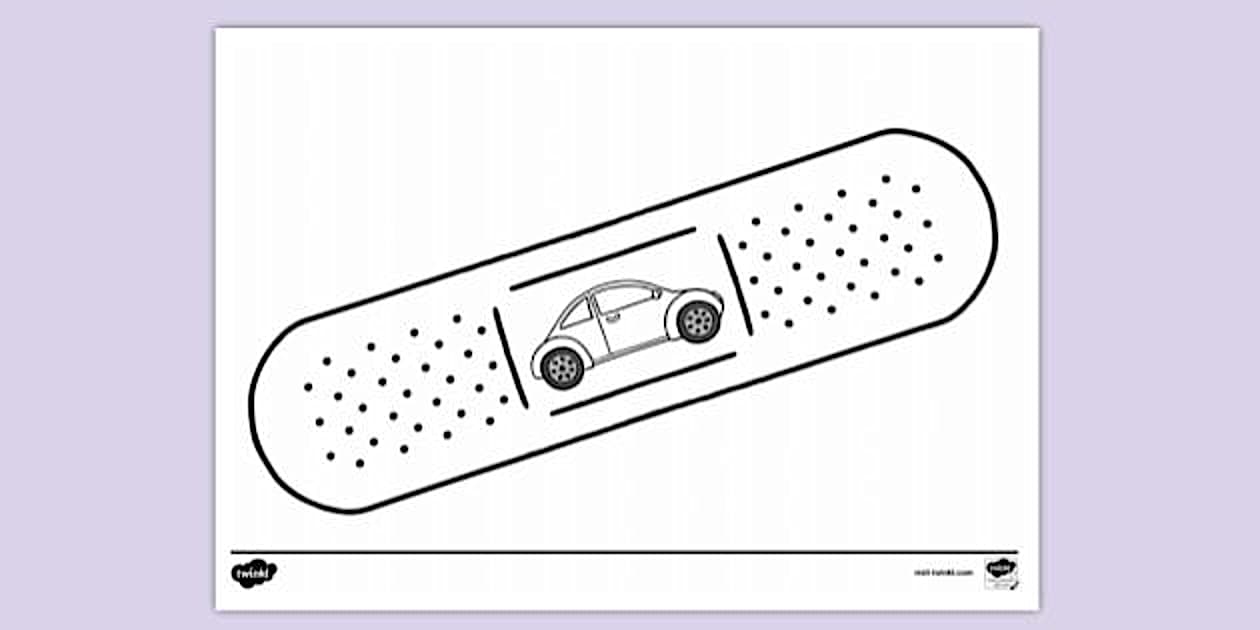 Plaster with Car Colouring Sheet | Colouring Sheets - Twinkl