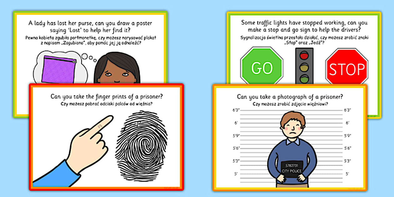 Challenge Cards Police Station Polish Translation - Twinkl
