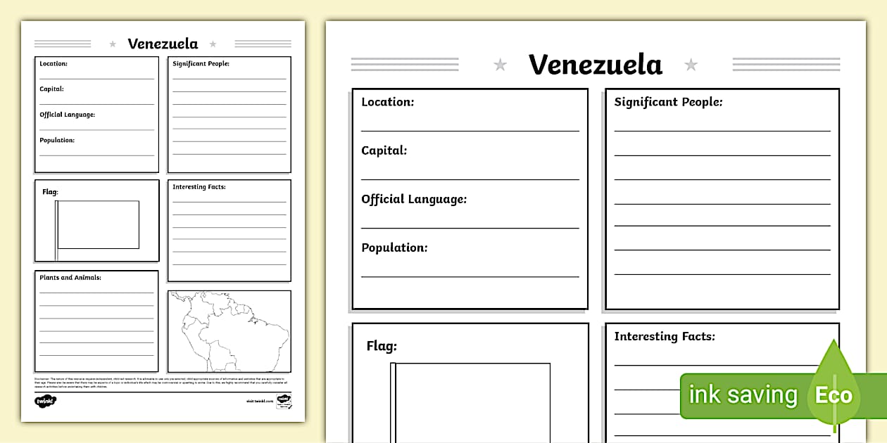 Venezuela Fact File Template (teacher made) - Twinkl