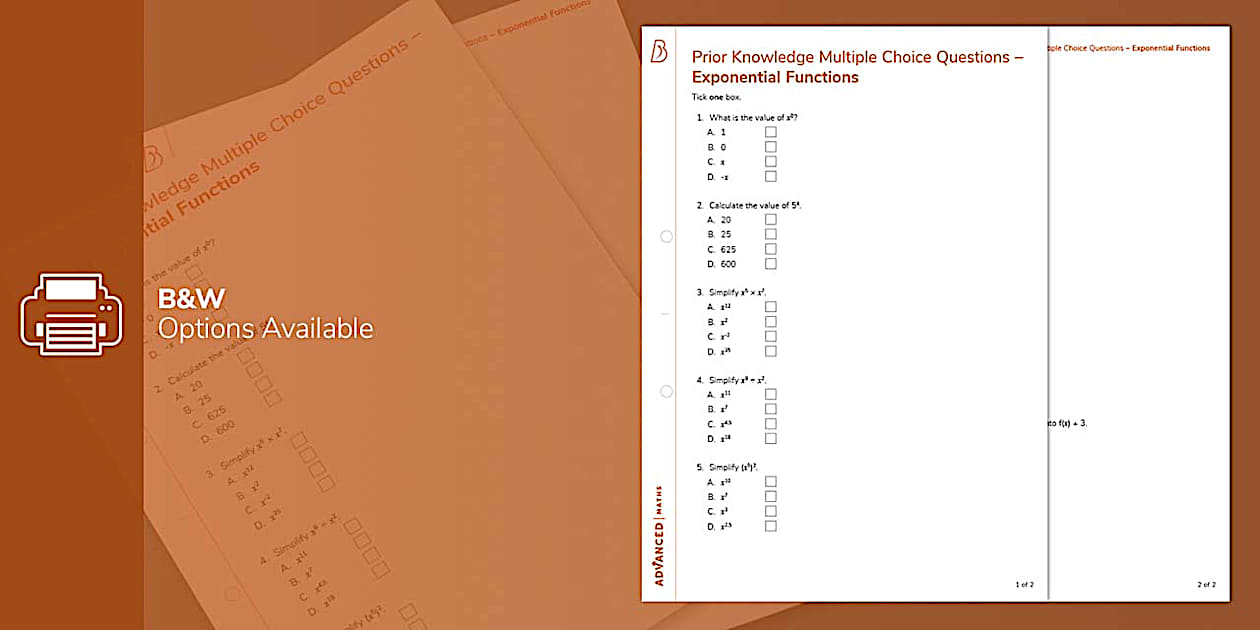 👉 Exponential Functions - Prior Knowledge Multiple-Choice Questions