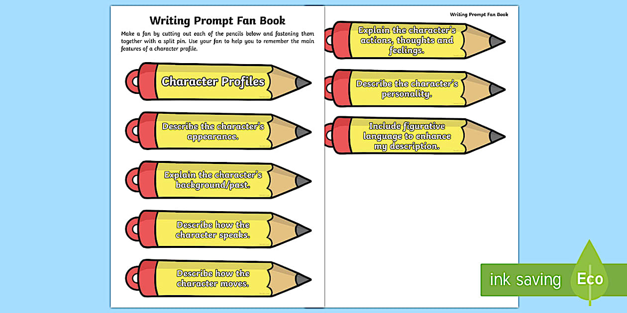 Pencil-Themed Character Profile Writing Prompt Fan - Twinkl