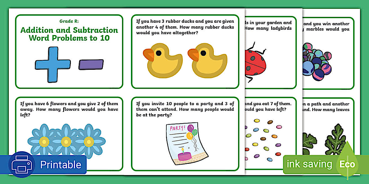 Addition and Subtraction Word Problems to 10 I Resource