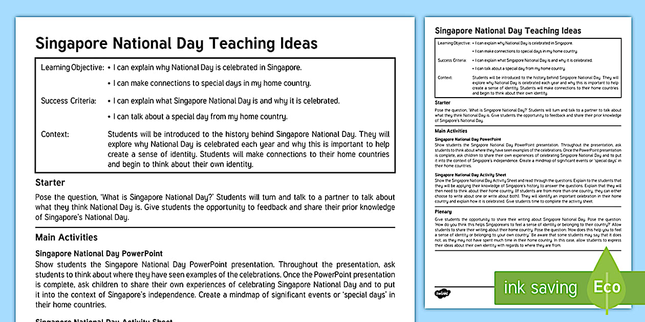 Singapore National Day Teaching Ideas - Twinkl