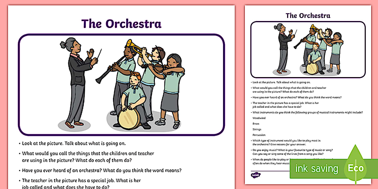 The Orchestra Oral Language Worksheet / Worksheet - Twinkl