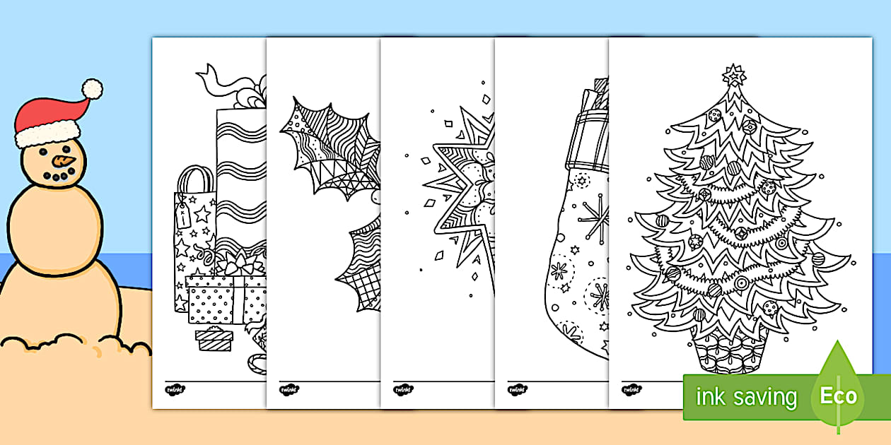 Colouring Pages: Christmas-Themed Mindfulness - Twinkl