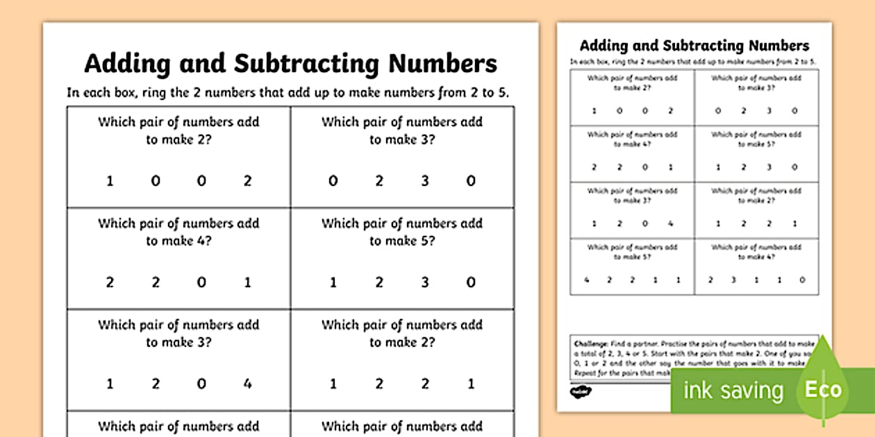 Number Facts Finding Pairs Worksheet 2-5 - Twinkl