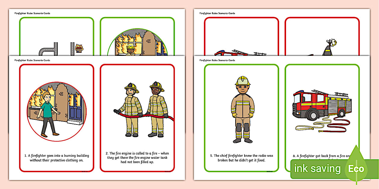 Editable Firefighter Rules Scenario Cards - Twinkl