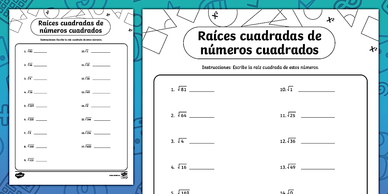 Ficha de actividad: Raíces cuadradas de números cuadrados - Secuandaria