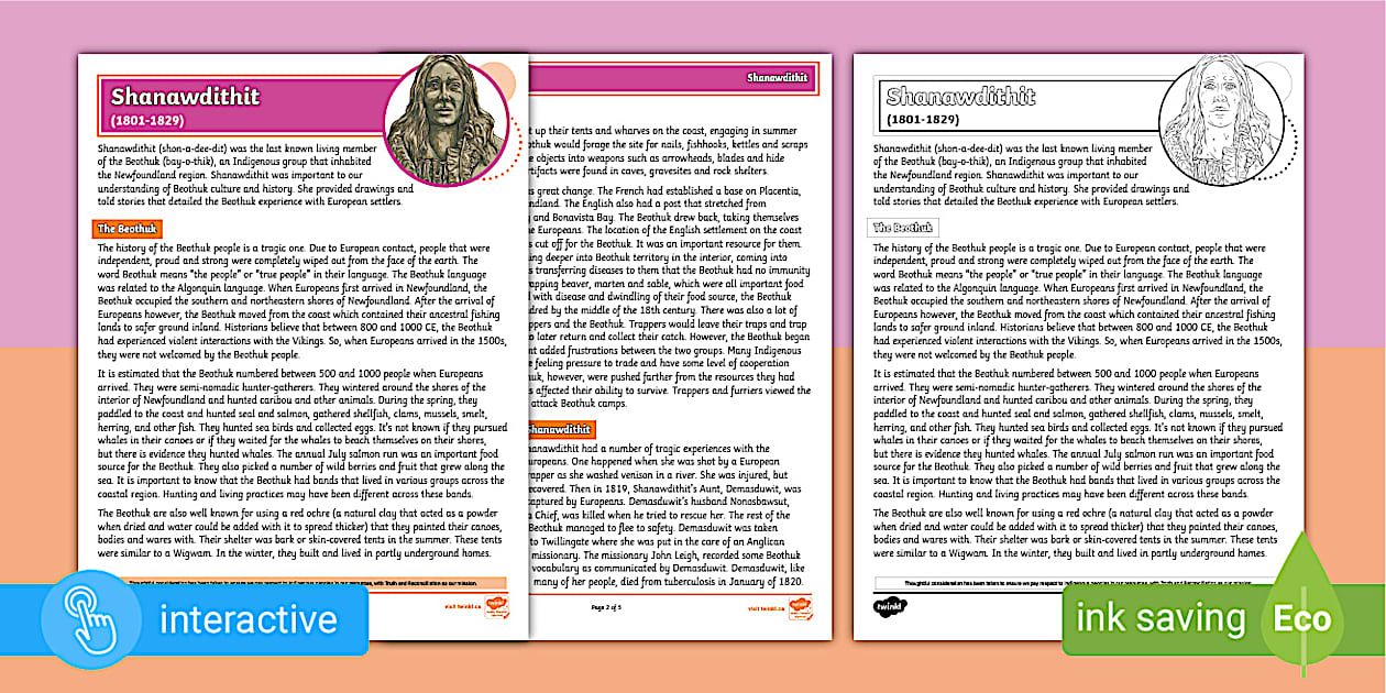 FREE Shanawdithit Comprehension | Twinkl CA (teacher made)