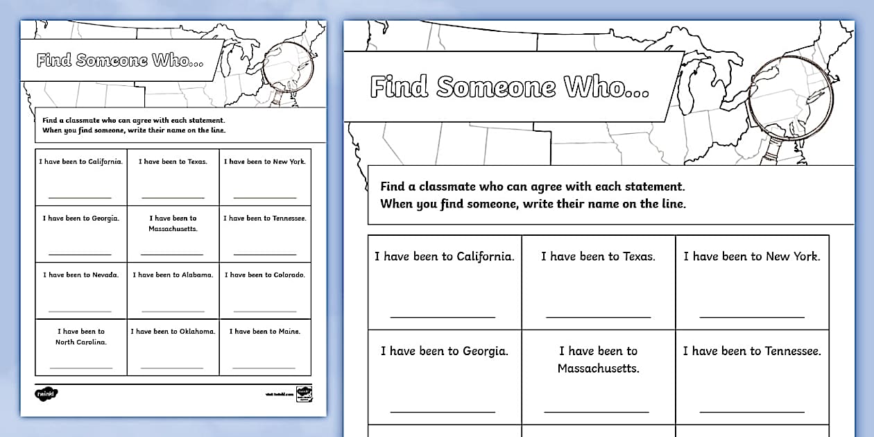 United States Travel: Find Someone Who…Class Hunt Activity