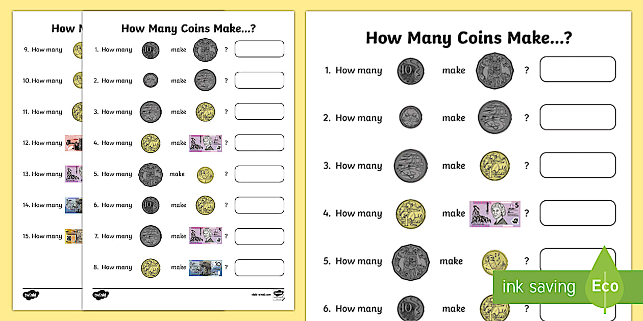 How Many Coins Make...? Worksheet / Worksheet (teacher made)