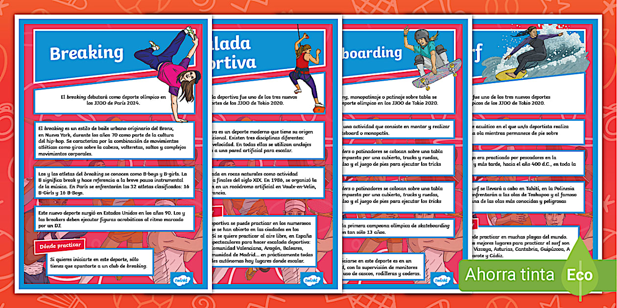 Pósters informativos: Nuevos deportes olímpicos - Twinkl