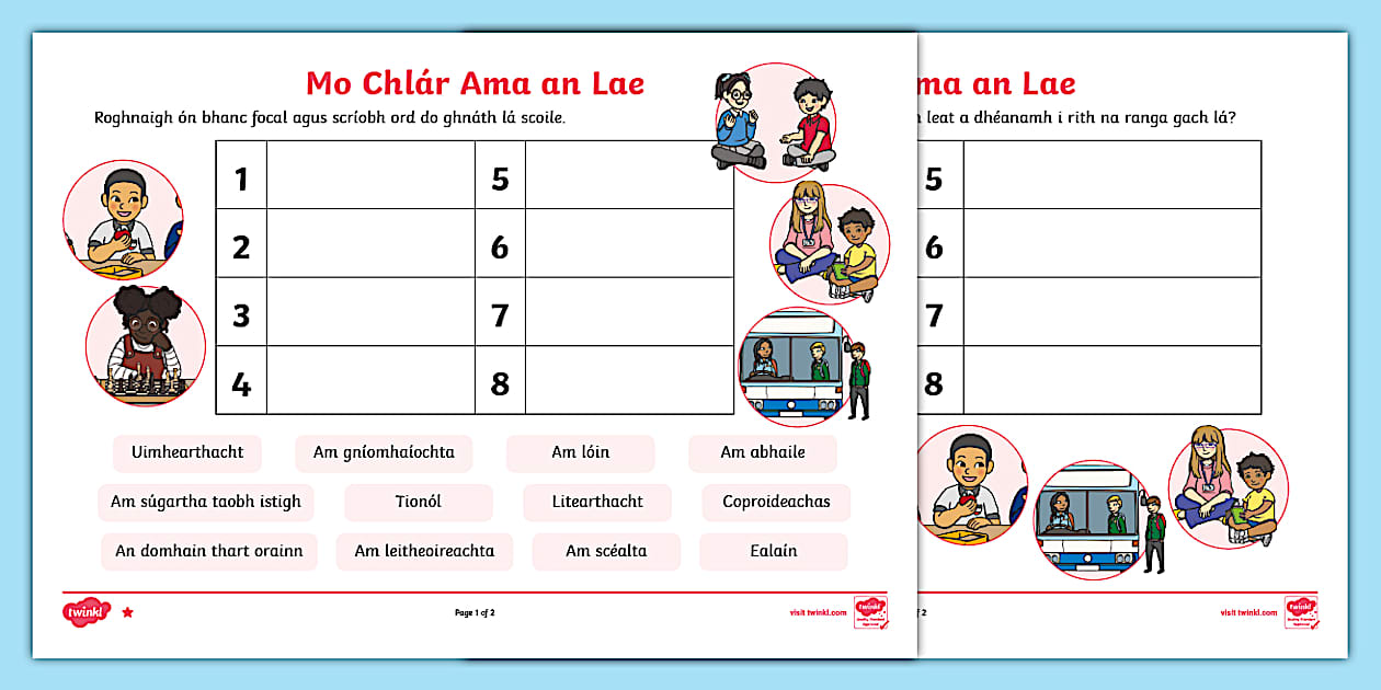 Mo Chlár Ama an Lae Gníomhaíocht Difreáilte - Twinkl