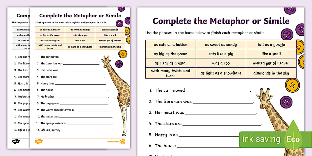 Complete the Metaphor or Simile Ι Figurative Language