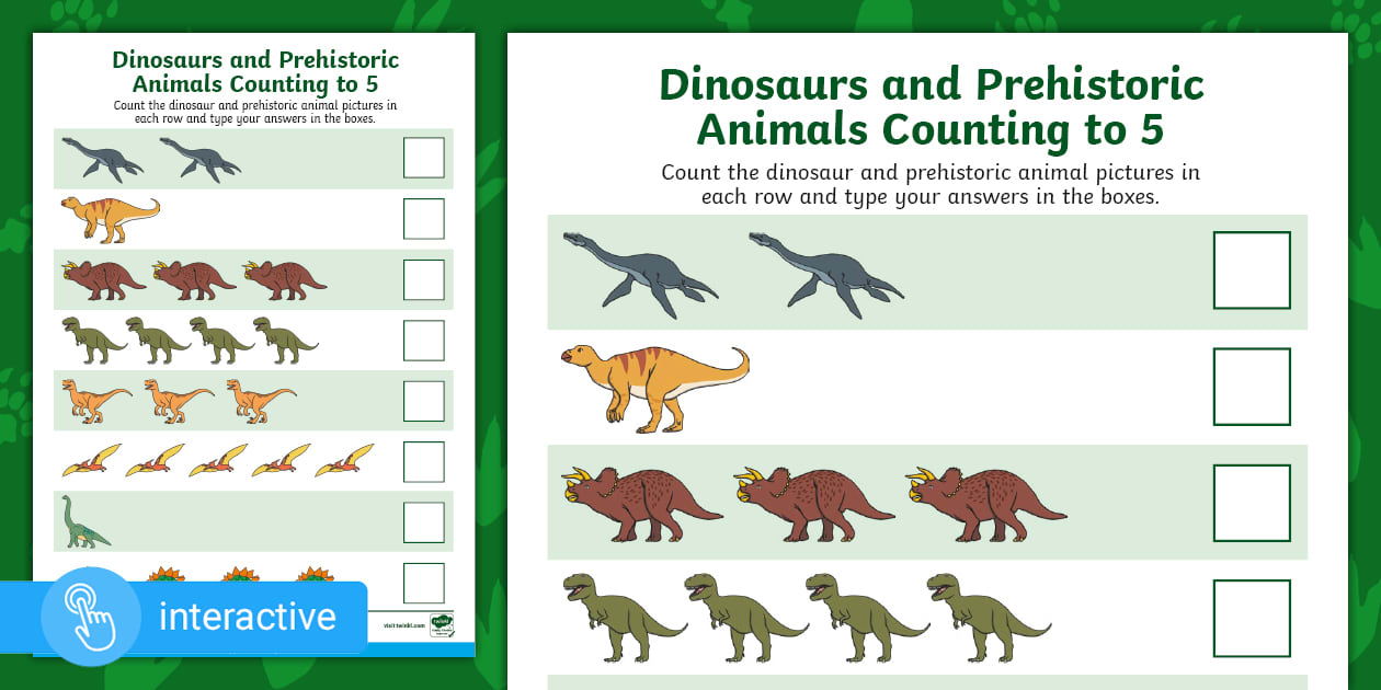 👉 Dinosaurs and Prehistoric Animals Counting to 5 Activity PDF