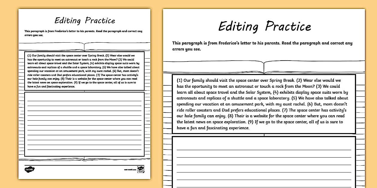 Editing Practice Worksheet for 6th-8th Grade (teacher made)