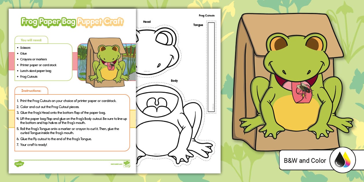 Frog Paper Bag Puppet Craft (teacher made) - Twinkl