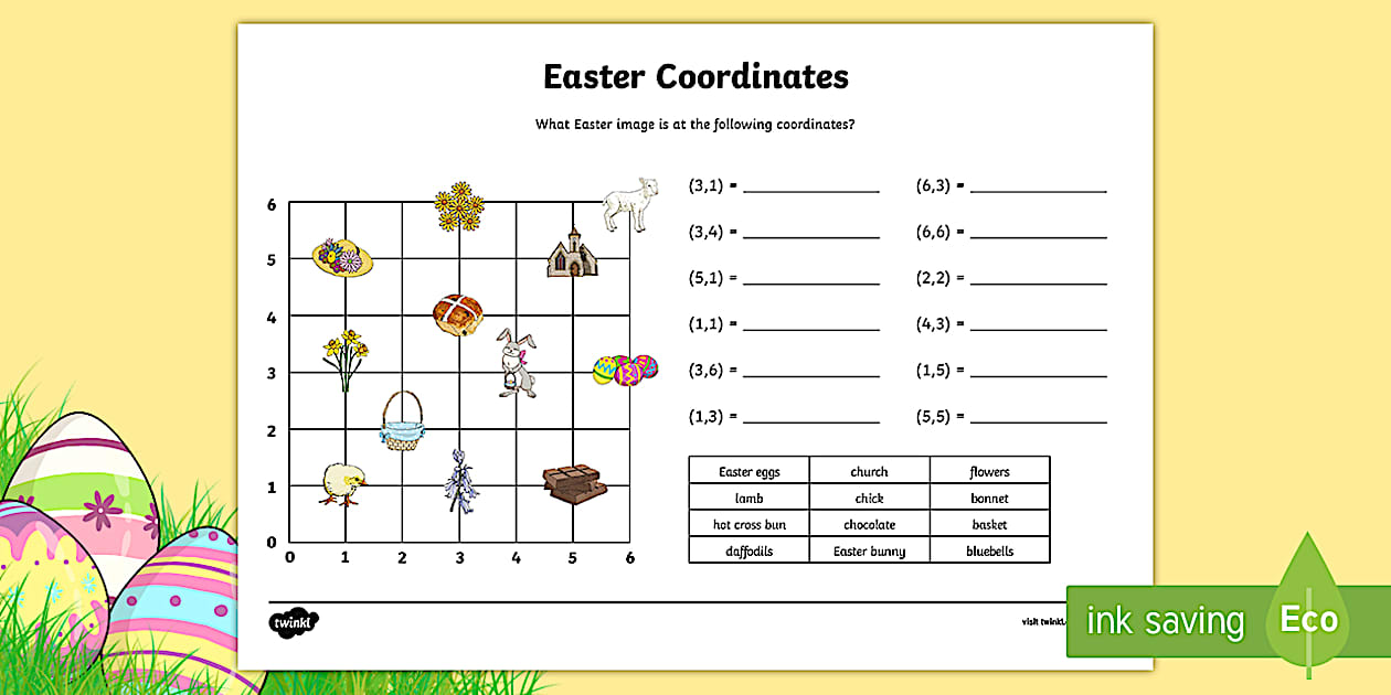 Easter Maths Coordinates Worksheets - KS2 - Twinkl