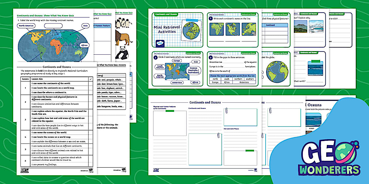 Geo Wonderers KS1: Continents and Oceans Assessment Pack