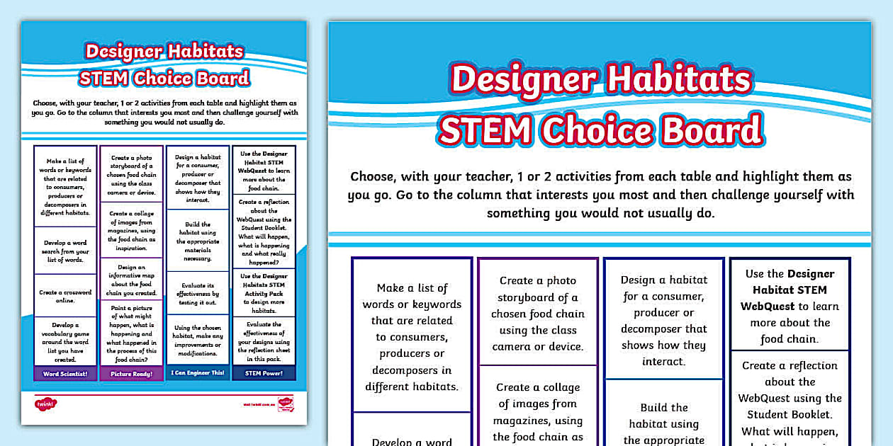 Designer Habitats STEM Choice Board (teacher made) - Twinkl