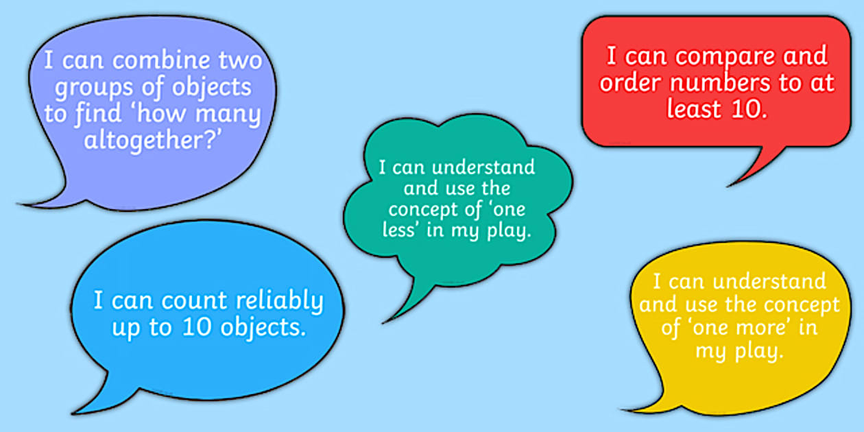 Black and White Numeracy Statements I can on Speech Bubbles (Nursery