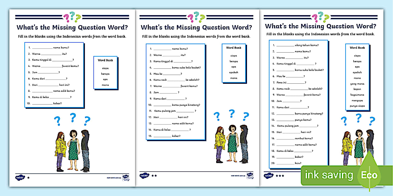 Missing Question Words Differentiated Activity Indonesian