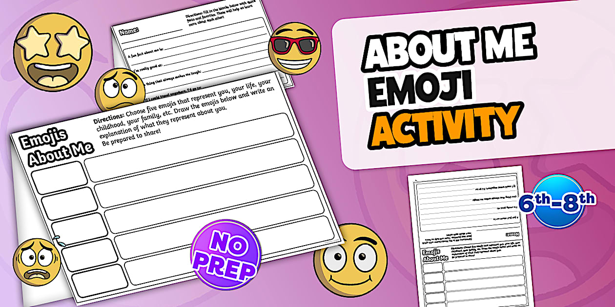 😊 About Me Emoji Activity for 6th-8th Grade