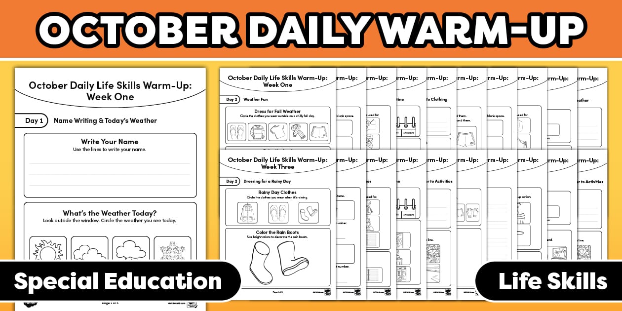 October Daily Warm-Up Activities for Special Education