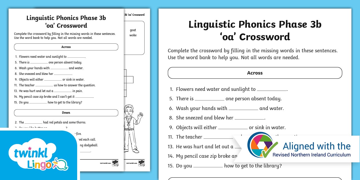 Linguistic Phonics Phase 3b 'oa' Crossword