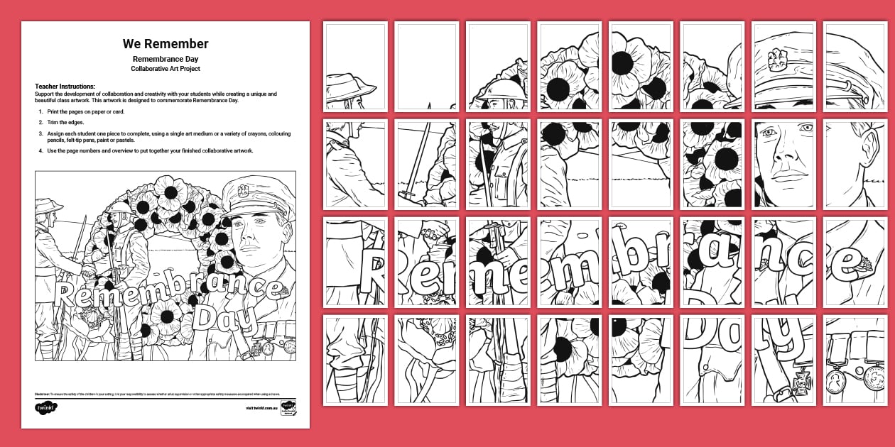 Remembrance Day We Remember Collaborative Colouring - Twinkl