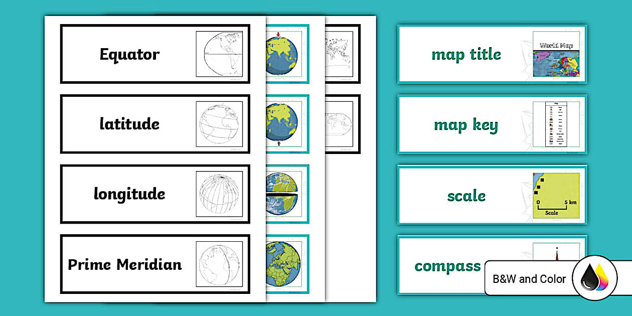 Sixth Grade Map Skills Word Cards (teacher made) - Twinkl