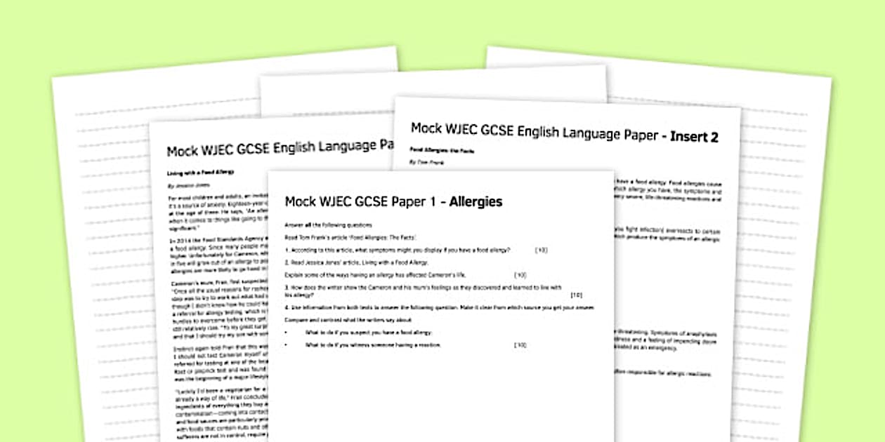 WJEC Language Paper 1: Full Practice Paper - Allergies