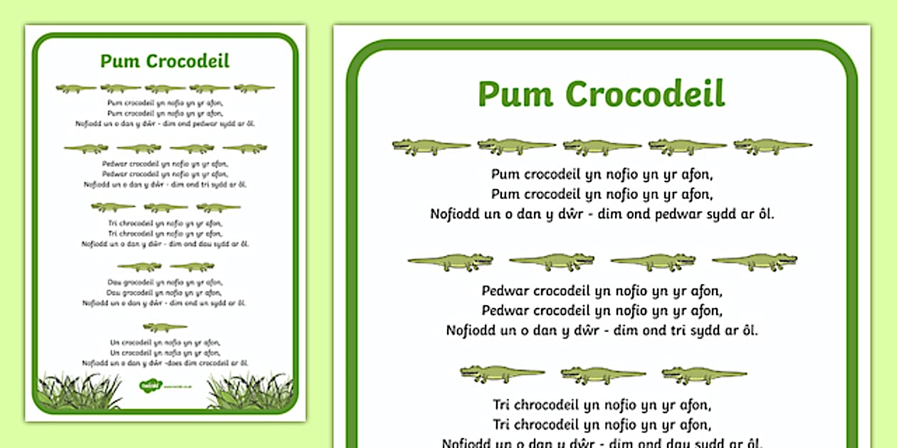 ‘Pum Crocodeil’ Welsh Crocodile Nursery Rhyme | Poster