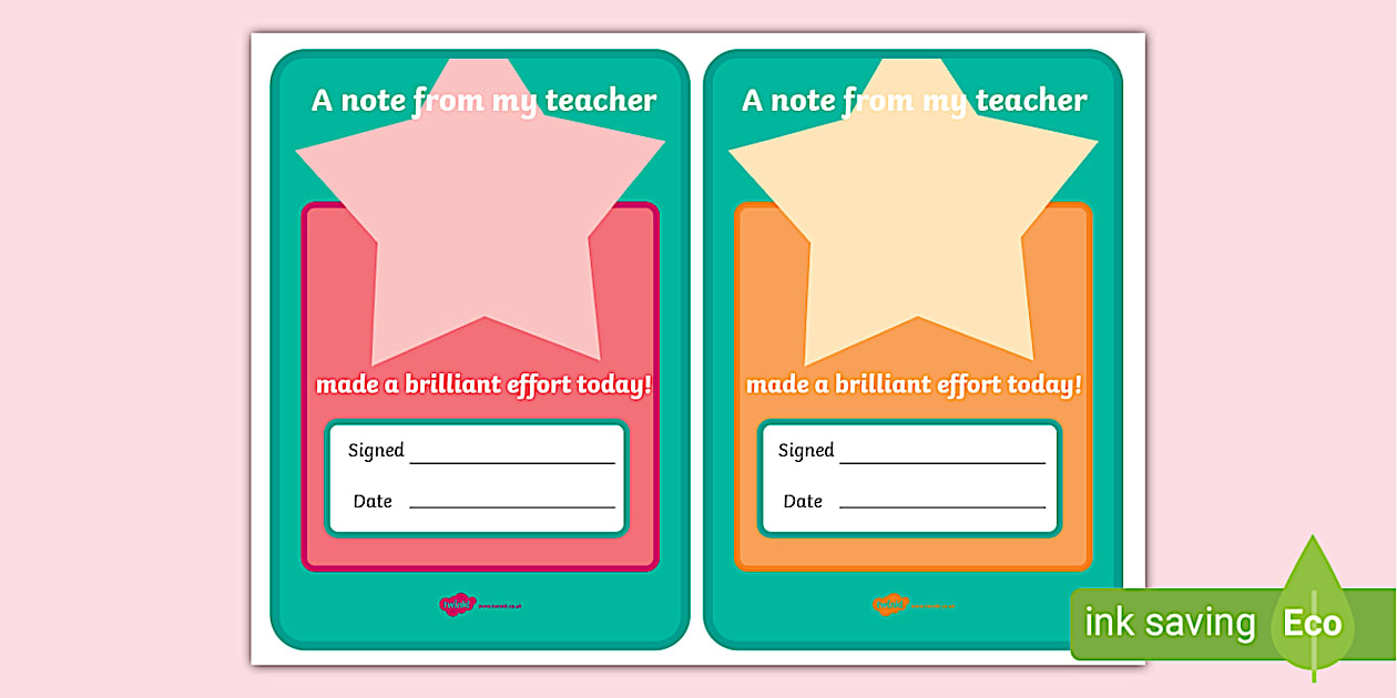 Note From My Teacher Brilliant Effort (teacher made)