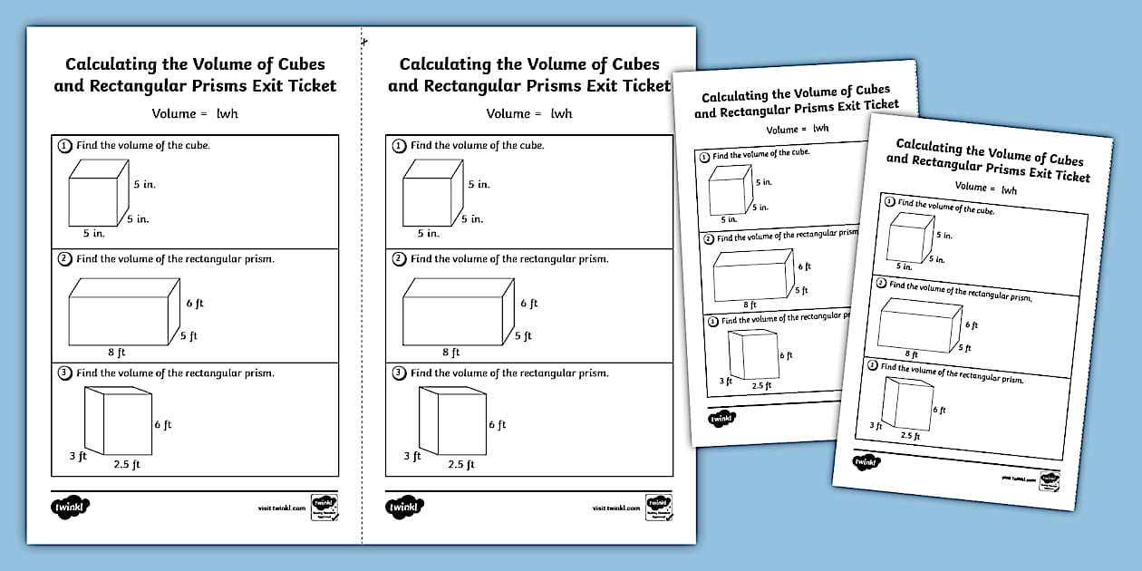 Sixth Grade Calculating the Volume of Cubes and Rectangular Prisms Exit ...