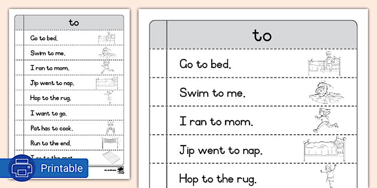 Grade 1 Sight Word Reading Strips - to (teacher made)